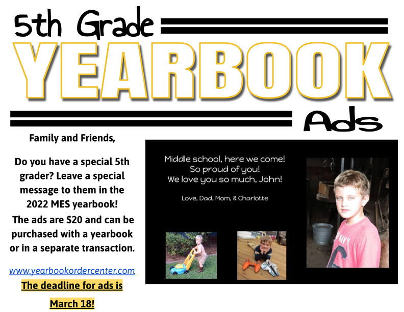 5th Grade Yearbook Ads Due March 18th McAllister Elementary School 5th Grade Yearbook Ads Due March 18th McAllister Elementary School
