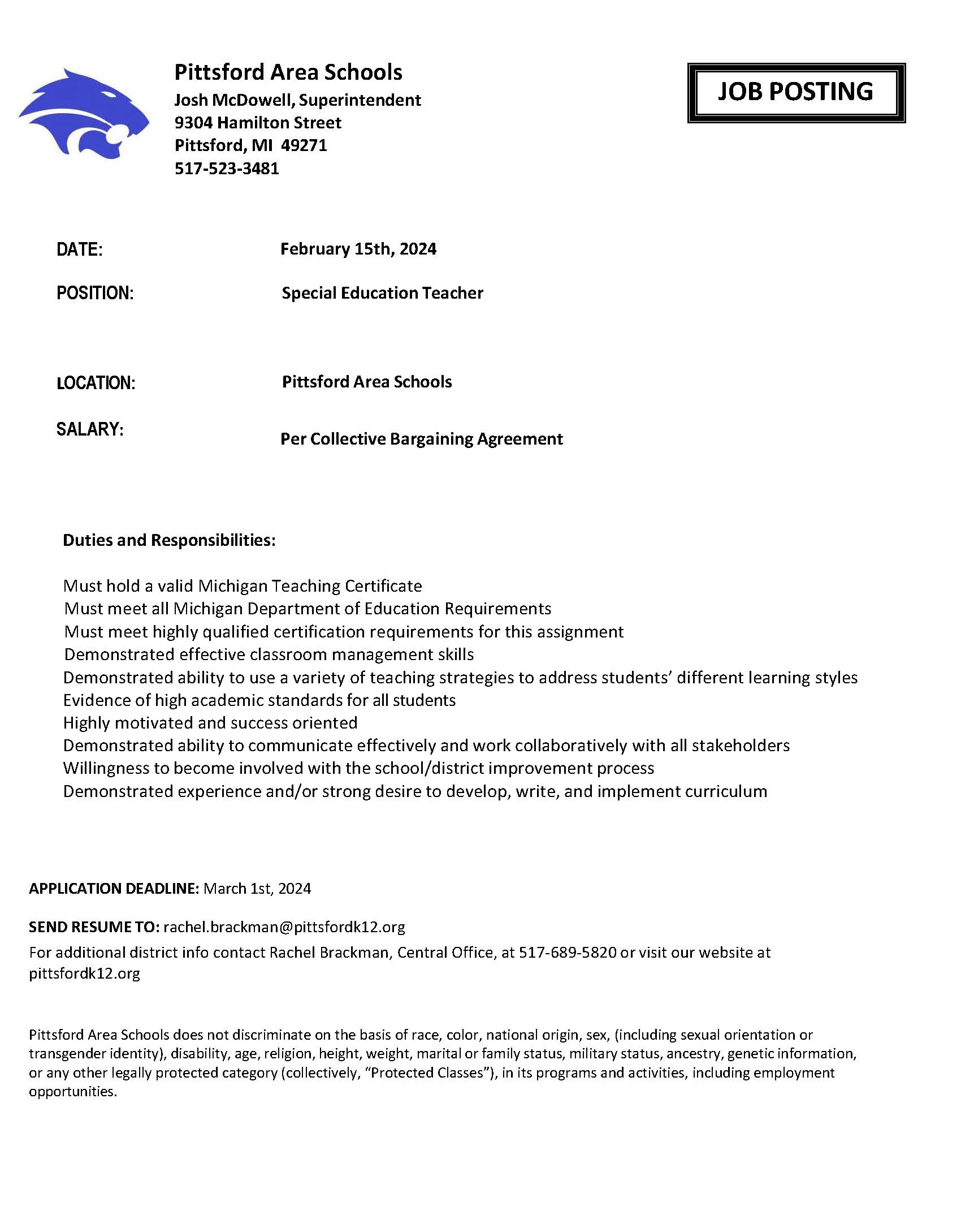 Documents | Pittsford Area Schools